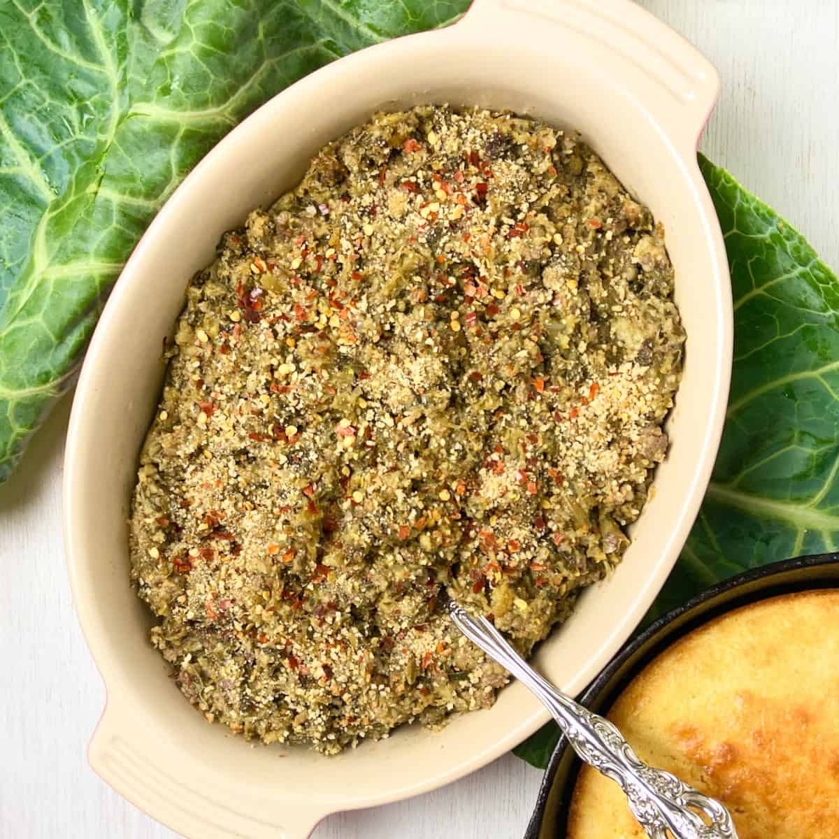 Collard Green Cornbread Dressing - SmartyPantsKitchen